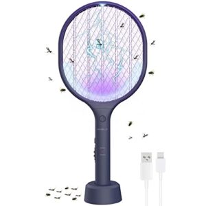 VANELC Fly Swatter Electric Zapper Racket, Upgrade 2023 Rechargeable Bug Zapper Racket, Portable 2-in-1 Mosquito Killer Trap with 3 Layer Safety Mesh for Home, Bedroom, Patio - Use 3000V Grid, Blue