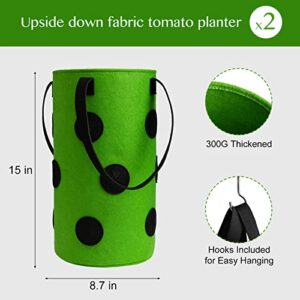 2 Pack Green Upside Down Tomato & Herb Planter, Outdoor Hanging Durable Aeration Fabric Strawberry Planter Bags