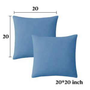 puredown® Outdoor Waterproof Throw Pillows, 20 x 20 Inch Feathers and Down Filled Decorative Square Pillows for Garden Patio Bench, Pack of 2, Blue