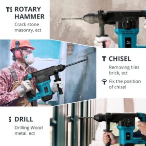 Tilswall 1-1/4 Inch SDS-Plus Rotary Hammer Drill 1500W, Safety Clutch 4 Function and Adjustable Soft Grip Handle with Vibration Control, Including Grease, Chisels and Drill Bits with Case