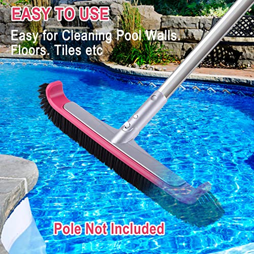 Professional Luxury Swimming Pool Wall & Tile Brush,17.5" Curved Edge Heavy Duty Polished Aluminum Back Head Designed for Cleans Walls, Tiles & Floors, Premium Nylon Bristles with EZ Clips (Ruby red)