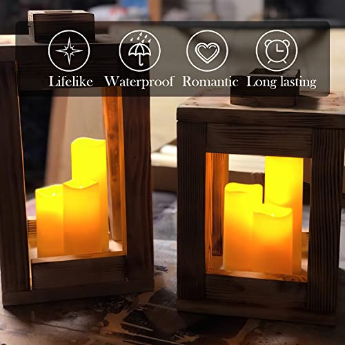 Amagic Flameless Candles Battery Operated Candles Flickering, Outdoor Waterproof LED Pillar Candles with Remote Control and Timer, D 2.2" x H 4" 5" 6", Ivory, Plastic, Set of 9