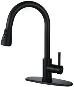 keonjinn black kitchen faucet with pull down sprayer, stainless steel kitchen sink faucet single handle pull down kitchen faucets, high arc single hole matte black kitchen faucets with deck plate