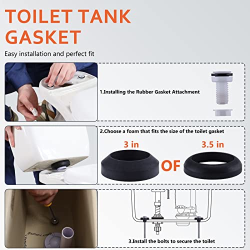 Tank to Bowl Gasket Kit with 3 Sets Brass Hardware Kits and 2 Pcs Gasket Fits Most 3-Inch/3.5-Inch Flush Valve Opening Toilet Tanks.