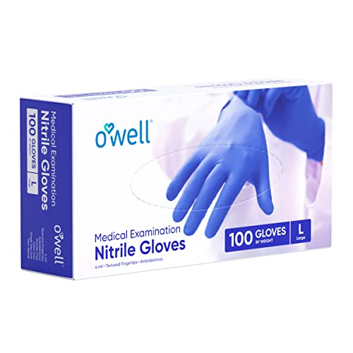 OWELL Medical Exam Nitrile Gloves | X-LARGE | 4mil Disposable Gloves, Powder-Free, Latex-Free Food Safe Certified Gloves (100ct)