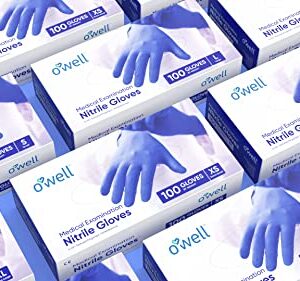 OWELL Medical Exam Nitrile Gloves | X-LARGE | 4mil Disposable Gloves, Powder-Free, Latex-Free Food Safe Certified Gloves (100ct)