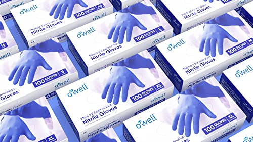 OWELL Medical Exam Nitrile Gloves | X-LARGE | 4mil Disposable Gloves, Powder-Free, Latex-Free Food Safe Certified Gloves (100ct)