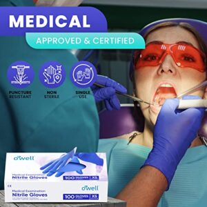 OWELL Medical Exam Nitrile Gloves | X-LARGE | 4mil Disposable Gloves, Powder-Free, Latex-Free Food Safe Certified Gloves (100ct)