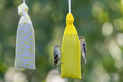 Mr. Canary Yellow 'Pair of Socks' Finch Sock Feeders, 2pk, Seed-Filled All-Season Feeders, 24oz Total