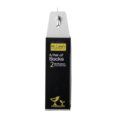 Mr. Canary Yellow 'Pair of Socks' Finch Sock Feeders, 2pk, Seed-Filled All-Season Feeders, 24oz Total