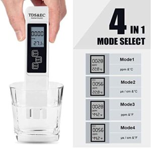 3 in 1 TDS EC Temperature Meter Pen, Digital Water Tester Kit PPM EC Meter for Drinking Water Hydroponics Aquarium RO System and Pool