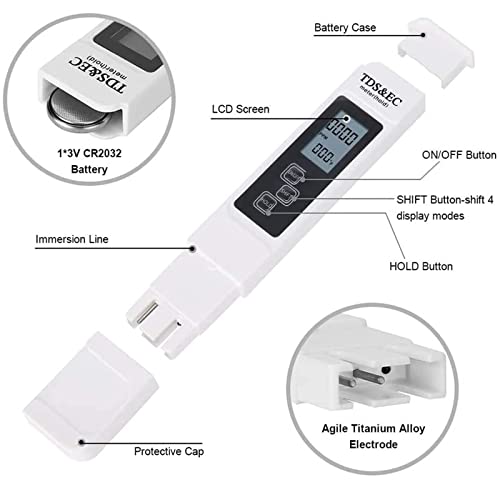 3 in 1 TDS EC Temperature Meter Pen, Digital Water Tester Kit PPM EC Meter for Drinking Water Hydroponics Aquarium RO System and Pool