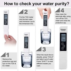 3 in 1 TDS EC Temperature Meter Pen, Digital Water Tester Kit PPM EC Meter for Drinking Water Hydroponics Aquarium RO System and Pool