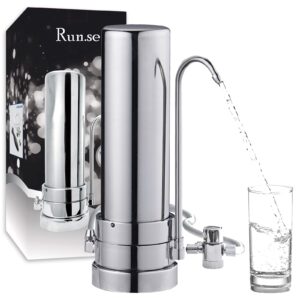 run.se countertop filtration system, 304 food-grade stainless steel,8000 gallons alkaline water filter, reduces 99% of chlorine, heavy metals, bad taste (1 filter included)