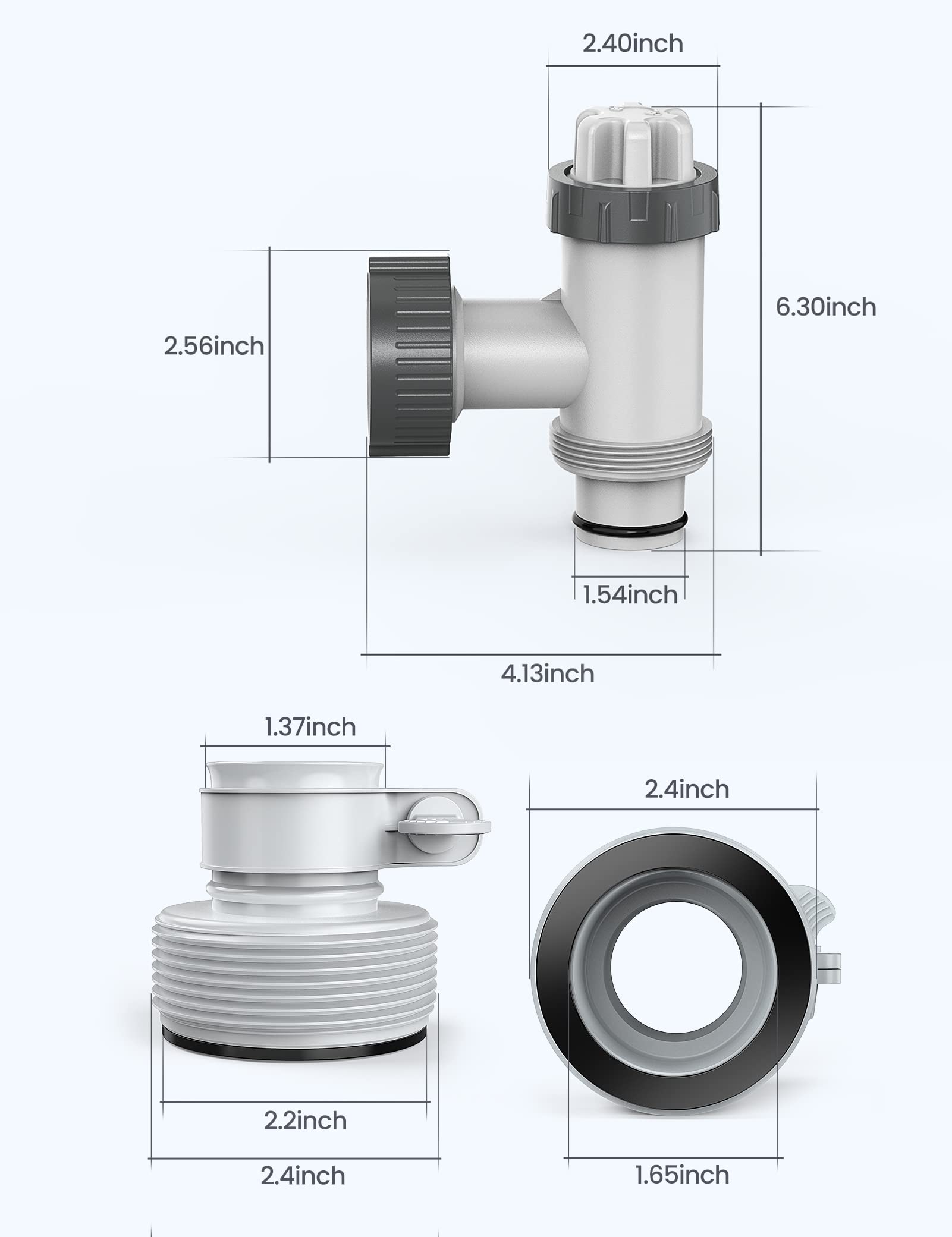 POOLHACKER Replacement Type B Hose Adapter 1.25" to 1.5" with Plunger Valve Parts for Above Ground Pool, Hose Adapter B & Shut Off Valve with Gaskets & Nuts for Above Ground Pool (2 Pack)