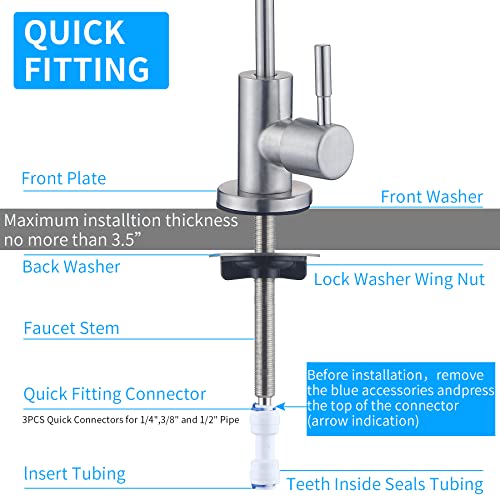 Jeonestan Drinking Water Faucet,Water Purifier Faucet,Lead-Free Filtered Faucet Fits Reverse Osmosis Units or Water Filtration System in Non-Air Gap, Kitchen RO Faucet (Brushed)