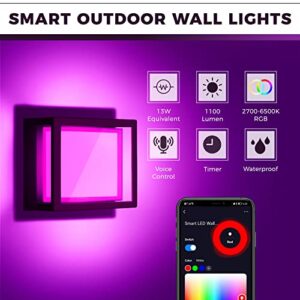 Smart Wall Lights - Outdoor Wall Lights Compatible with Alexa/Google Assistant, RGB+2700K-6500K, 13W(130W Equivalent) 1000lm, 2.4GHz WiFi Wall & Ceiling & Porch Lights, IP 65 Wall Sconces Set of Two