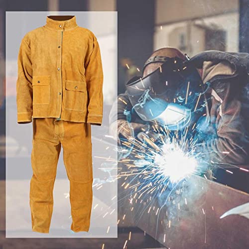 Cylele Mgg Overalls Cowhide Welding Suit Denim Breathable Welder Protective Suit,Brown,3XL