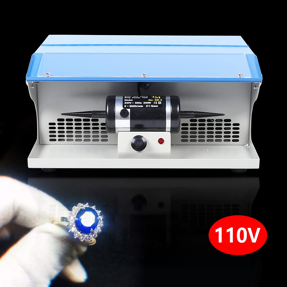 Polishing Buffing Machine, 110V 200W Jewelry Buffing Machine Jewelry Polishing Tool Dust Collector with Light Table Top Jewelry Buffer Polisher US Plug