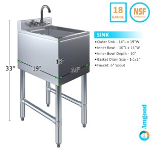 Stainless Steel Single One Compartment Under Bar Sink with Faucet