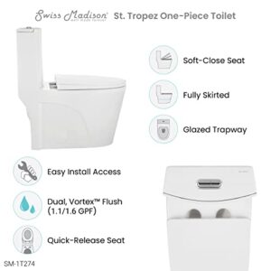 Swiss Madison Well Made Forever SM-1T274, St. Tropez One Piece Elongated Toilet Dual Vortex Flush 1.1/1.6 gpf with 10" Rough In