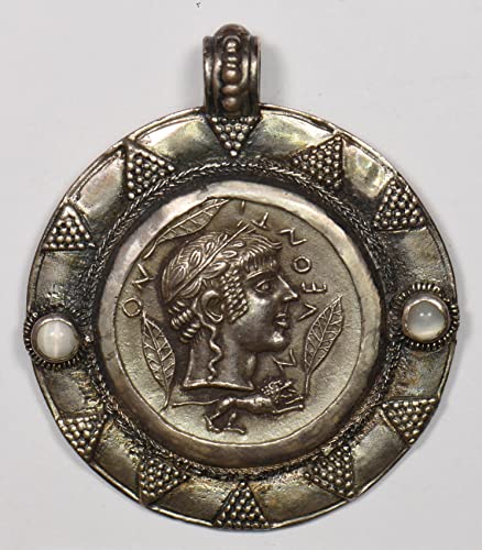 Collectible Coin Italy 1960 's Silver Medallion in bezel w/embedded beads 34,9grams silver (1.11oz) 45mm diameter BU0698