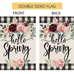 Sambosk Spring Garden Flag Vertical Double Sided 12x18 Inches Burlap Red Pink Flowers Farmhouse Yard Outdoor Decoration