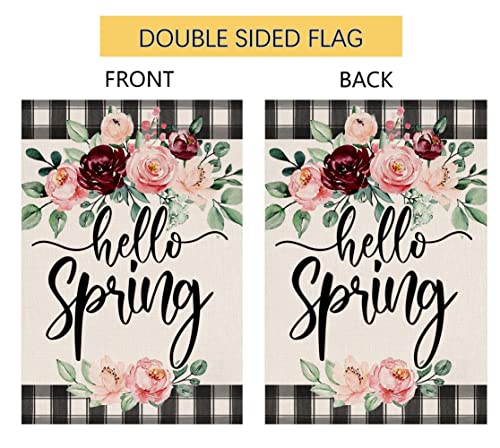 Sambosk Spring Garden Flag Vertical Double Sided 12x18 Inches Burlap Red Pink Flowers Farmhouse Yard Outdoor Decoration