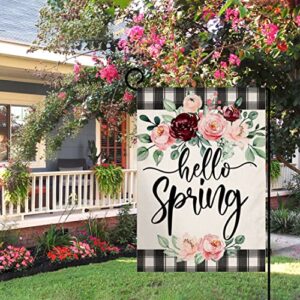 Sambosk Spring Garden Flag Vertical Double Sided 12x18 Inches Burlap Red Pink Flowers Farmhouse Yard Outdoor Decoration