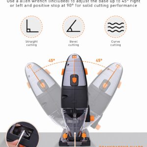 6.7 Amp 800W Jigsaw, ENGiNDOT (800-3000 SPM) Jig Saw with 6 Variable Speed, Laser & LED, 4 Orbital Sets, 6 Blades, 45° Bevel Cutting, Scale Ruler, Dust Blowing for Wood, Metal and Plastic Cutting