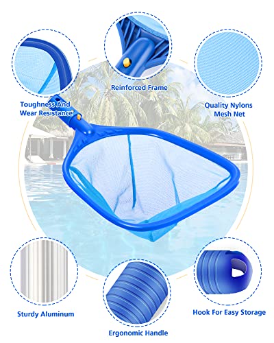 Mowend Pool Net, Pool Skimmer Net with 17.28-34.8" Telescopic Pole, 3 Section Pole, Pool Net for Cleaning, Including EZ-Clip, Pool Skimmer for Hot Tub, Spas, Pond and Inflatable Hot Tub