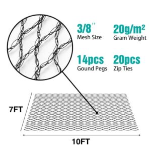 Pond Netting, 7’ x 10’ Pond Netting for Koi Ponds, Durable & Sturdy Pond Net to Catch Leaves & Debris, Drive Herons, Raccoons, Cats & Predators Away, Handy Accessories Included (3/8” Mesh)