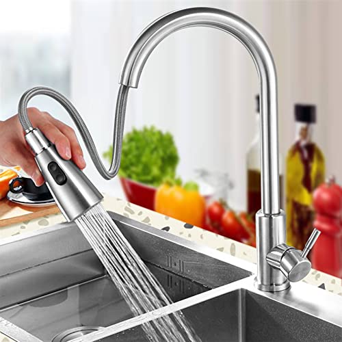 Kitchen Faucets with Pull Down Sprayer and Magnetic Docking Spray Head, Adjustable Faucet Made of 304 Stainless Steel, for Home Outdoor Farmhouse Laundry Commercial Sink’