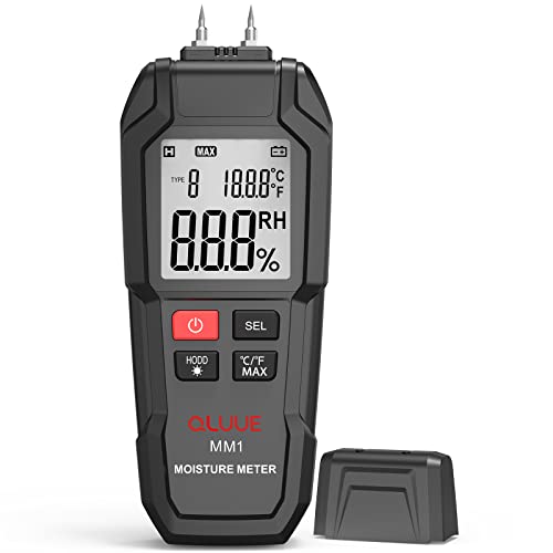 QLUUE Digital Moisture Meter, Moisture Tester with Replaceable pin, Temperature Measurement, Backlit LCD Display Moisture Detector for Wood, Building, Floor