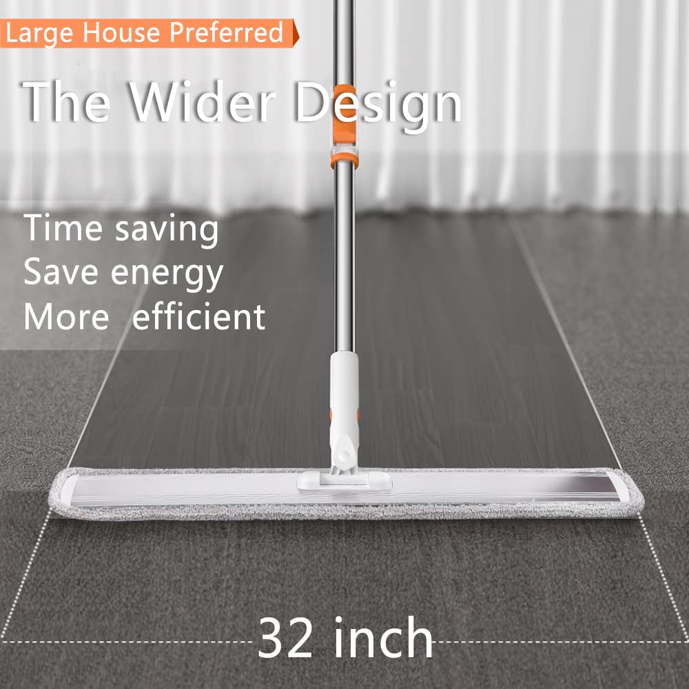 Microfiber Flat Mop 32 in Large Mops for Floor Cleaning Commercial Dust Dry Wet Mops on Hardwood Floors with 4 Washable Pads Aluminium Telescopic Long Handle Floor Cleaning Tools