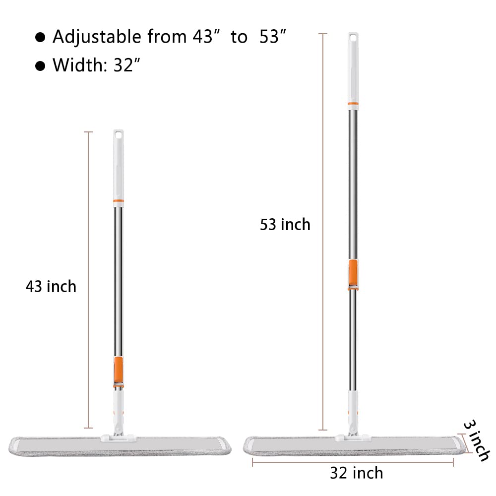 Microfiber Flat Mop 32 in Large Mops for Floor Cleaning Commercial Dust Dry Wet Mops on Hardwood Floors with 4 Washable Pads Aluminium Telescopic Long Handle Floor Cleaning Tools