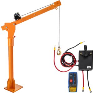 vevor davit crane, 2200 lbs truck crane, wireless remote control dock crane, 12v 360° swivel electric crane for truck, crane hitch for lifting goods in construction, forestry, factory, and transport