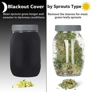 Complete Sprouting Jar Kit| 2 Wide Mouth Mason Jars, 316 Screen Sprout Lids, Blackout Sleeves, Tray, Stand| Sprouter Set for Growing Broccoli, Alfalfa and More-Seeds not Included