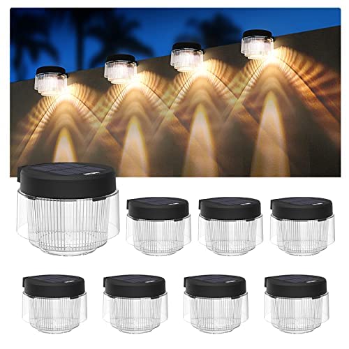 ENTOVE Solar Fence/ Deck Lights Outdoor Waterproof Led, Wall Lights, Decorative for Yard, Front Door, Garden, Patio, Garage, Swimming Pool, Stairs, Shed, Warm White 8 Pack