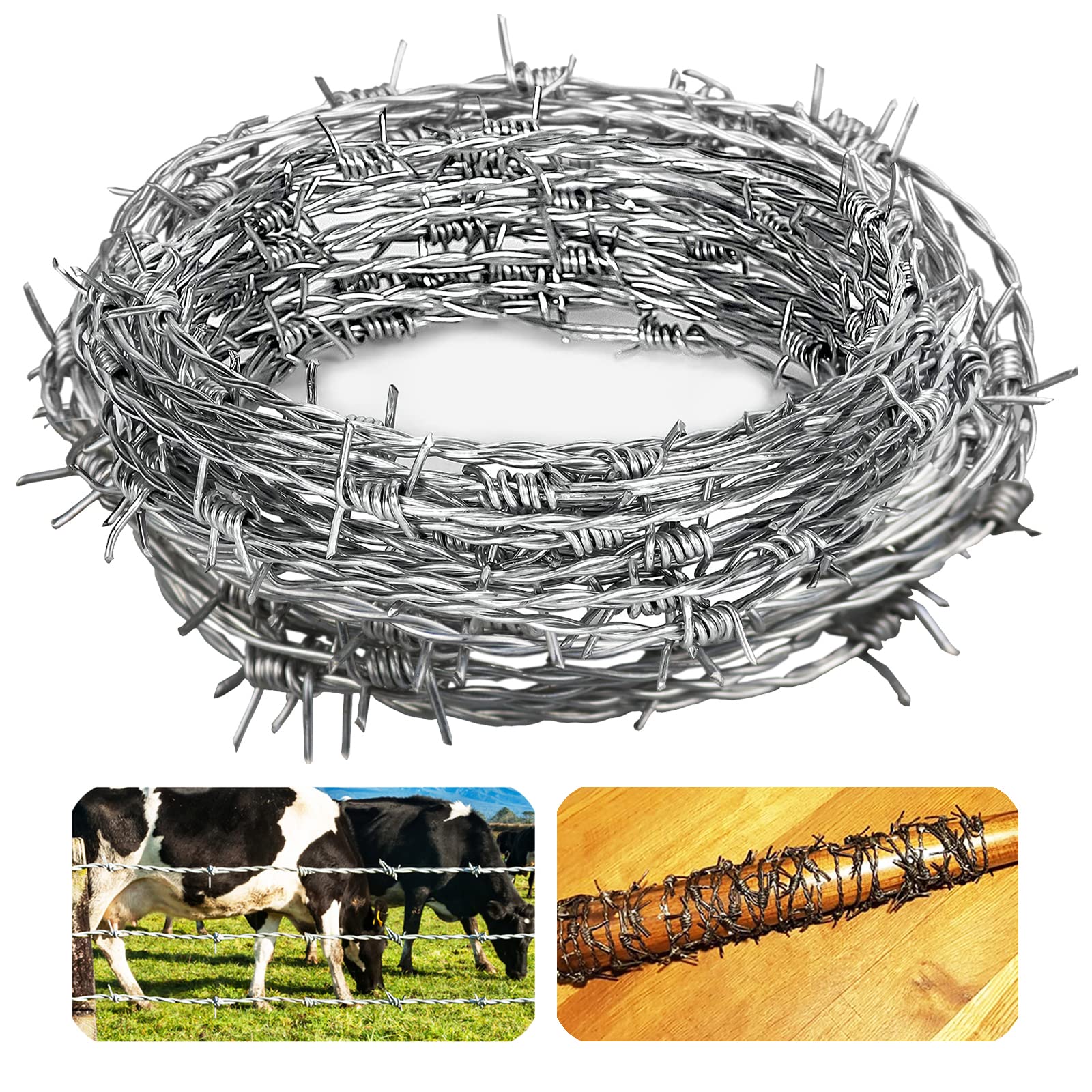 Yowlieu 4 Point Barbed Wire, 18 Gauge Real Barb Wire Roll 20 Feet Barbwire for Fence, Baseball Bat, Bird Feeder, Garden & Crafts