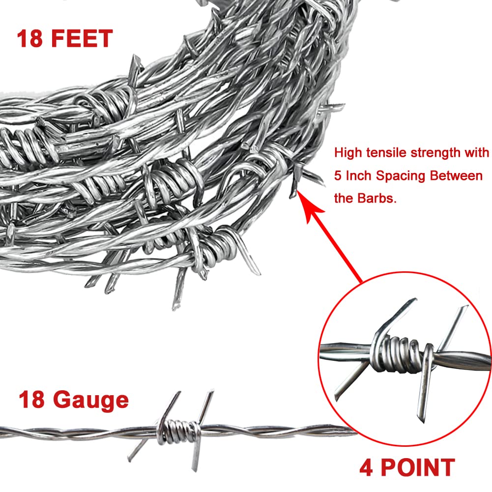 Yowlieu 4 Point Barbed Wire, 18 Gauge Real Barb Wire Roll 20 Feet Barbwire for Fence, Baseball Bat, Bird Feeder, Garden & Crafts