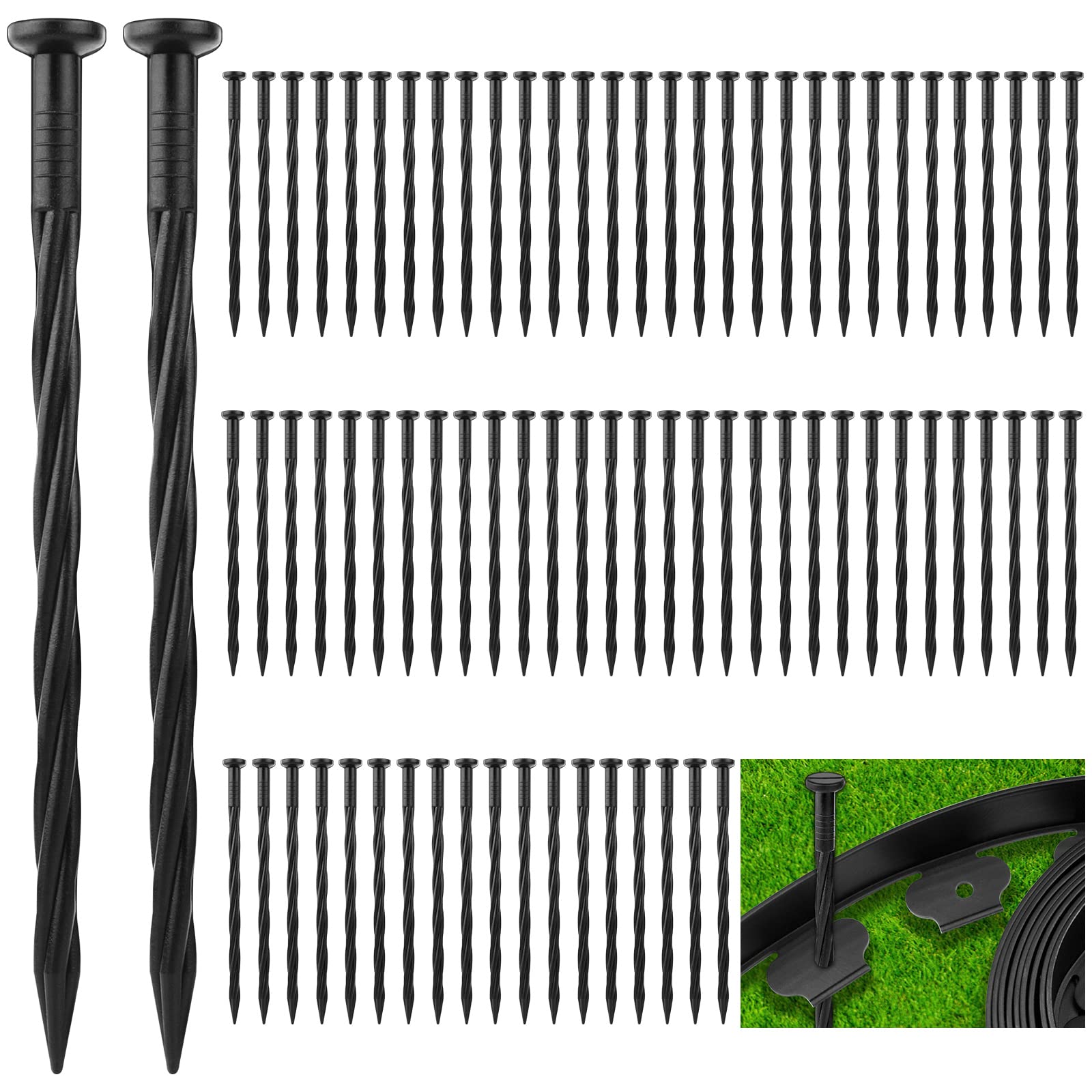 ELECLAND 80 Pieces 8 Inch Garden Landscape Edging Stakes, Landscape Edging Anchoring Spikes, Spiral Nylon Landscape Anchoring Spikes for Paver Edging, Weed Barriers, Turf, Tent, Anchoring Spikes