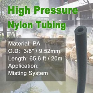 TL TOOLEGIN 3/8" OD High Pressure Nylon Tubing for Outdoor Misting System 65.6ft/20m Misting Line for Patio Patio Mister for Cooling Water Mister Hose for Umbrella