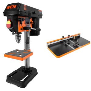 wen 4208t 2.3-amp 8-inch 5-speed benchtop drill press & dpa2513 24-by-12-inch drill press table with an adjustable fence and stop block