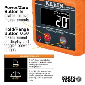 Klein Tools 935DAG Digital Electronic Level and Angle Gauge, Measures and Sets Angles & General Tools T-Bevel Gauge & Protractor - Digital Angle Finder with Full LCD Display & 8" Stainless Steel Blade