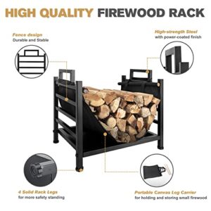 BEEYEO 17 Inch Firewood Rack Wood Storage Holder Outdoor, Fireplace Rack Log Holder Indoor Outdoor with Canvas