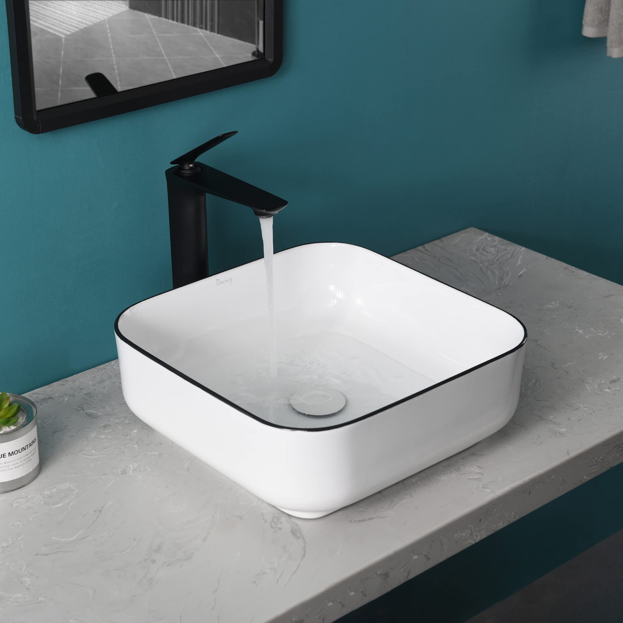 Tysun Vessel Sink Square, 15'' x 15'' Modern Bathroom Square Above Counter White Porcelain Ceramic Vessel Vanity Sink Art Basin