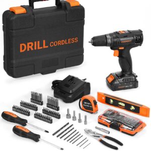 ENGiNDOT Tool Set with Drill, Cordless Drill Tool Kit 108Pcs Household Power Tools Drill Set with 20V Li-Ion Battery & Charger for Home Tool Kit