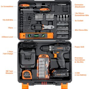 ENGiNDOT Tool Set with Drill, Cordless Drill Tool Kit 108Pcs Household Power Tools Drill Set with 20V Li-Ion Battery & Charger for Home Tool Kit