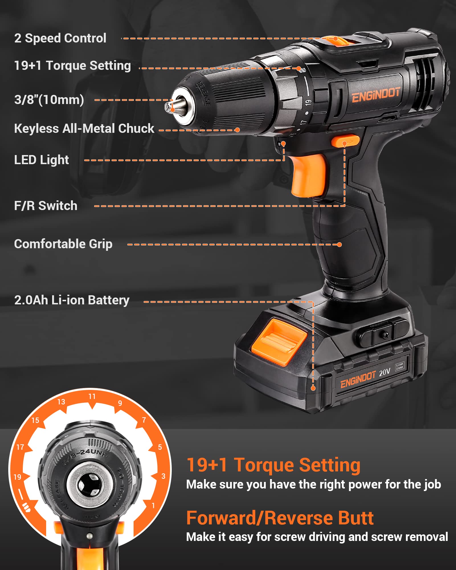 ENGiNDOT Tool Set with Drill, Cordless Drill Tool Kit 108Pcs Household Power Tools Drill Set with 20V Li-Ion Battery & Charger for Home Tool Kit